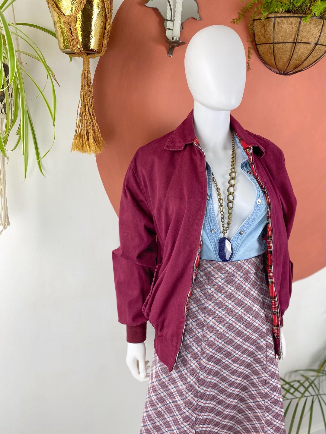 Mod-inspired Dark Red Tartan Lined Jacket | S-M Unisex Quadrophenia ...