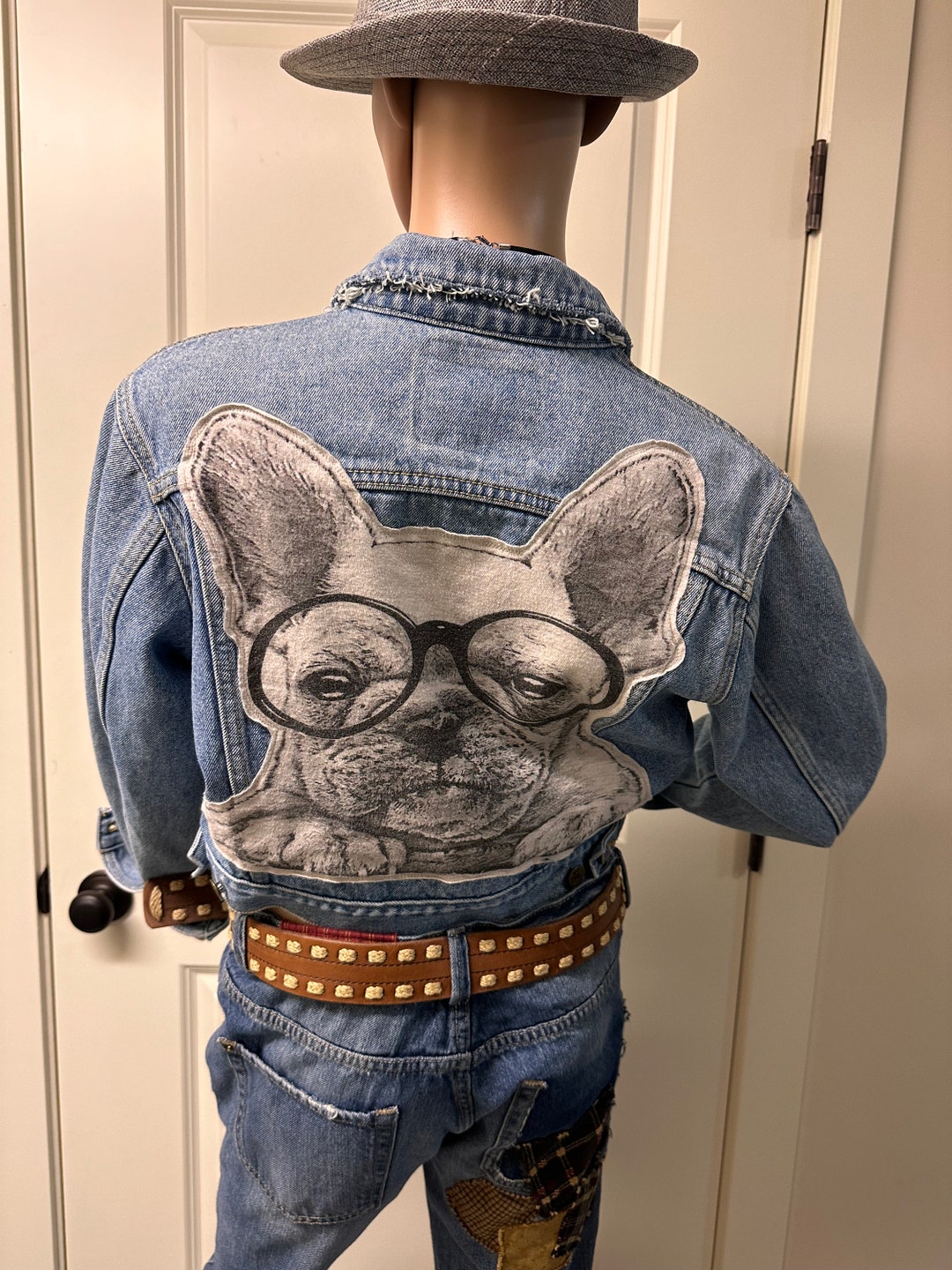 Frenchie With Glasses Appliquéd Jean Jacket - Etsy