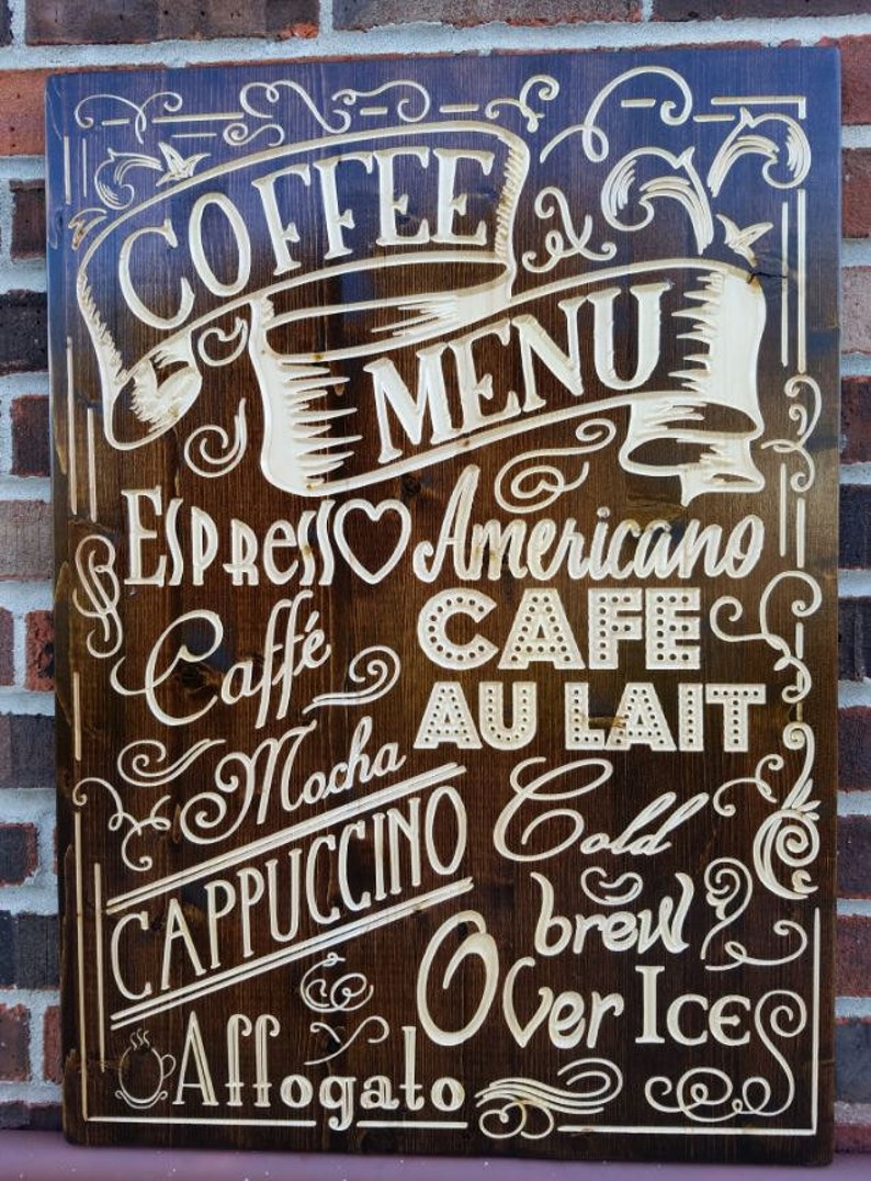 Coffee Menu Carved in Pine Wood - Etsy UK