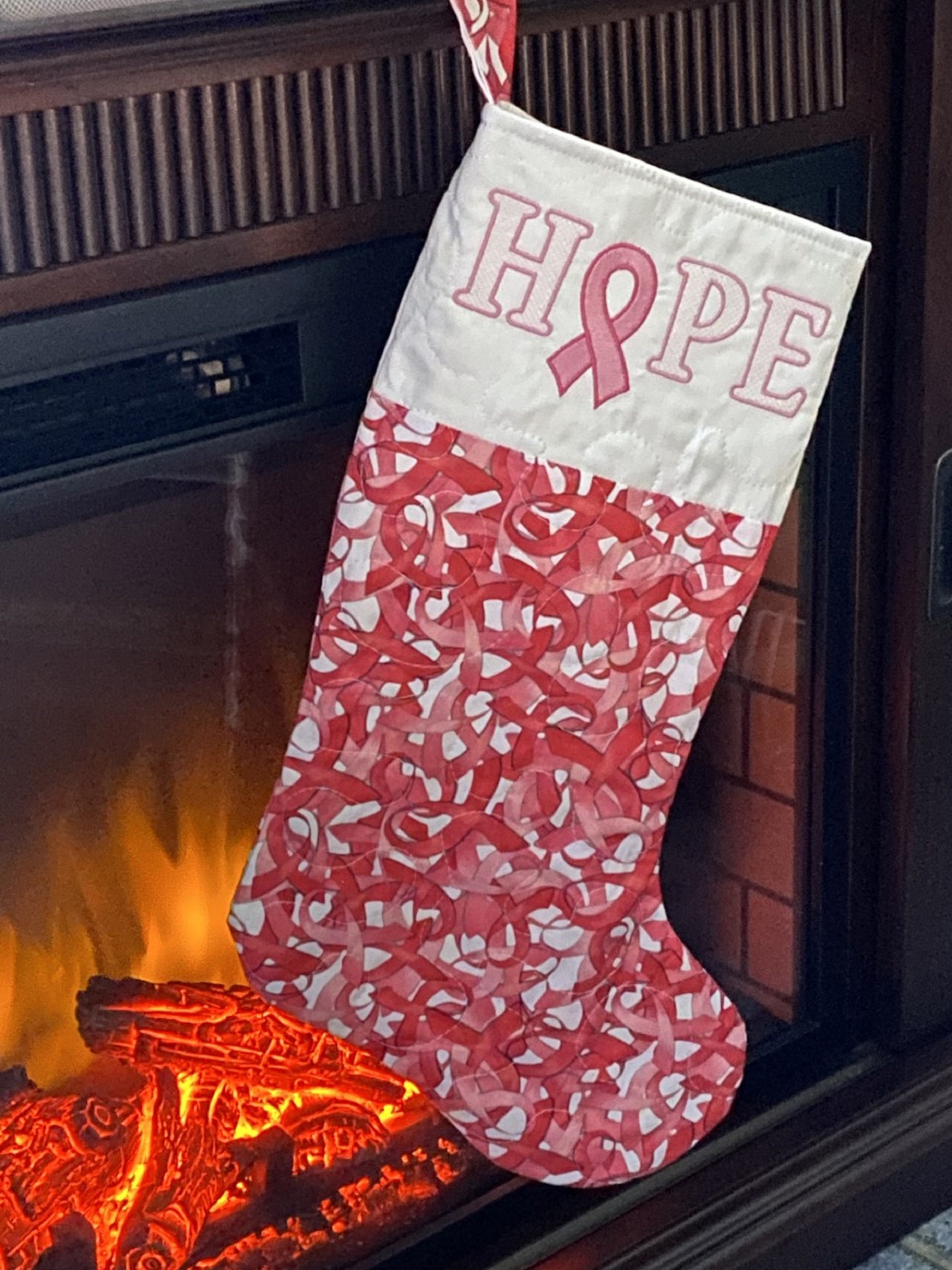 Christmas Stocking-breast Cancer-hope-embroidered Cuff-pink Ribbons - Etsy