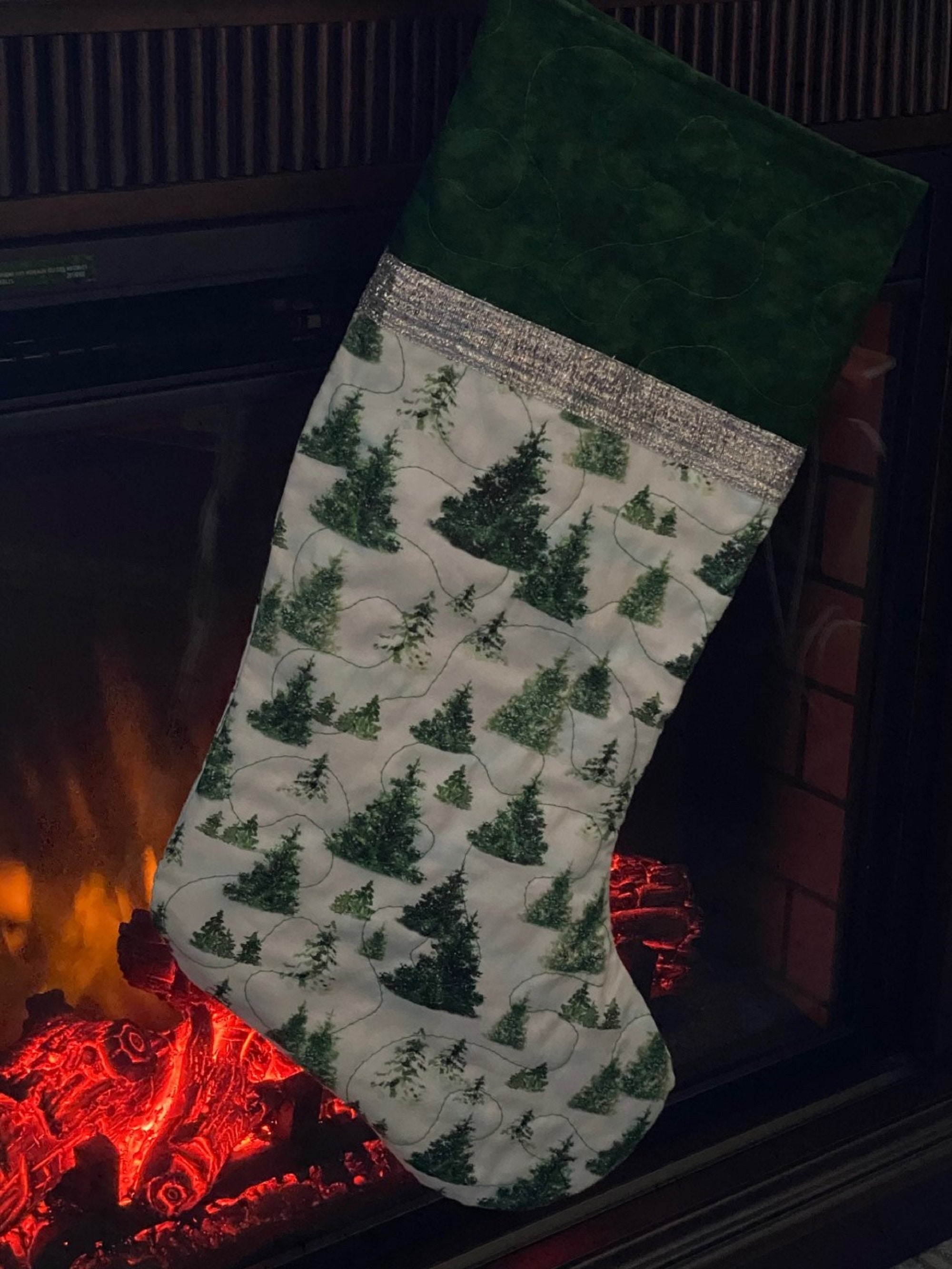 Christmas Stocking-christmas Trees Tossed on White B/g-green - Etsy