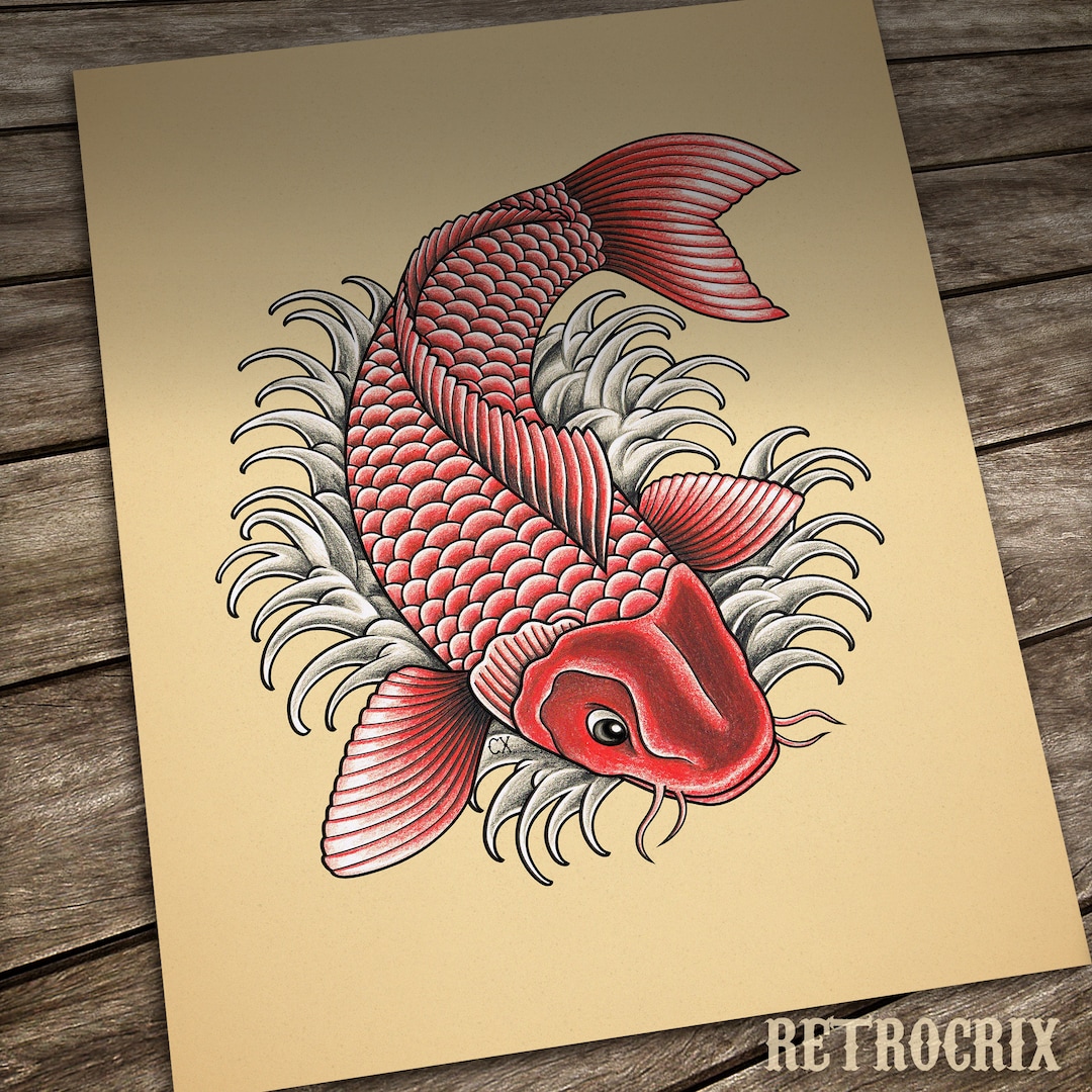 Koi Tattoo Print. Old School Tattoo - Etsy