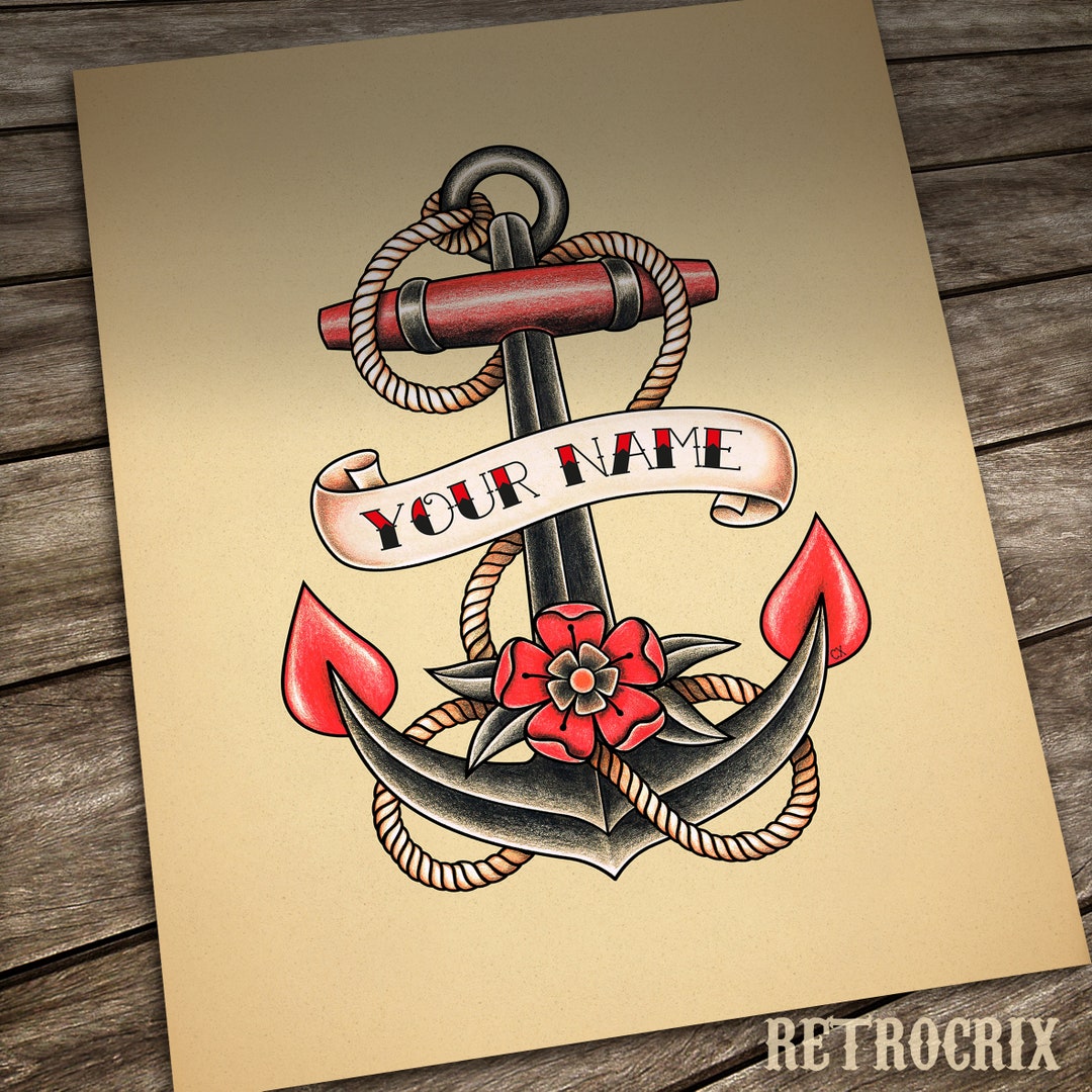 Custom Name Tattoo. Anchor. Personalized Old School Tattoo, Digital ...