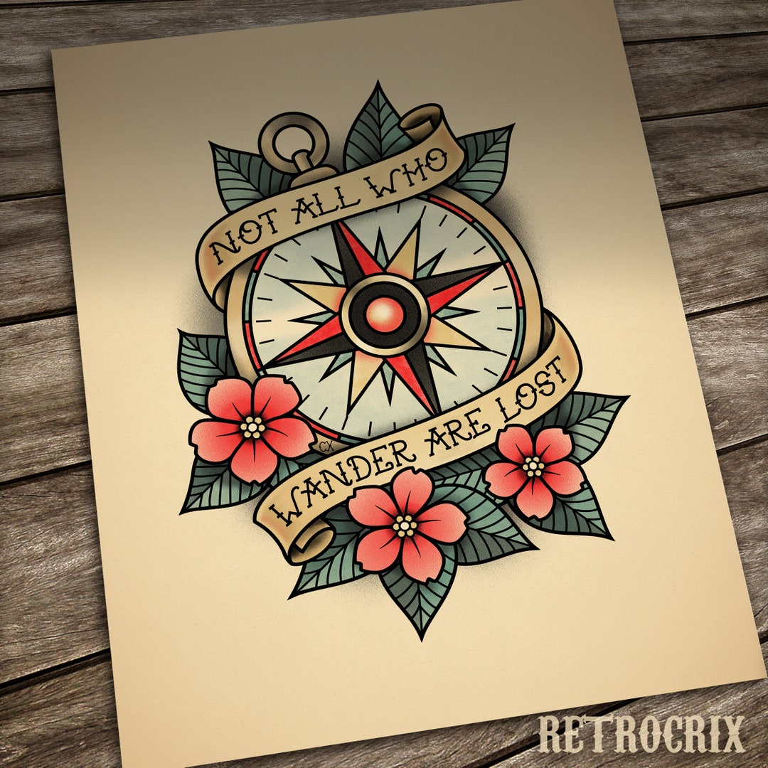 Compass Rose Tattoo Print. Old School Tattoo Print. Nautical Flash ...