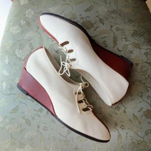 1930s Shoes/ 30s Wedge Heel Shoes Brown and White Spectator Shoes US6.5 ...