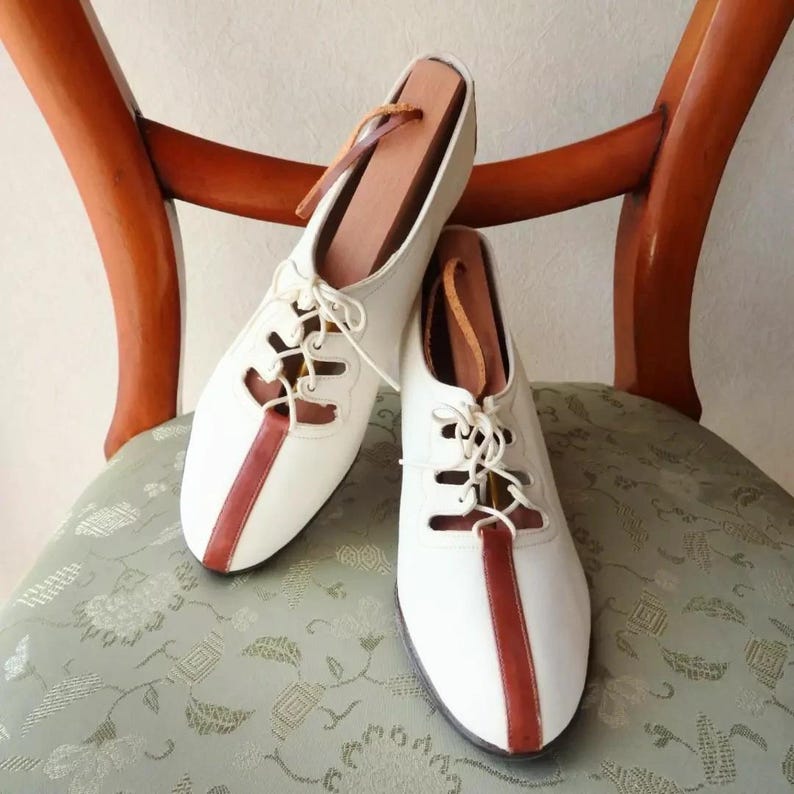 1930s Shoes/ 30s Wedge Heel Shoes Brown and White Spectator Shoes US6.5 ...