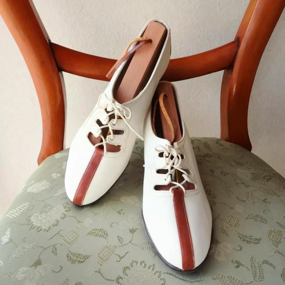 1930s Shoes/ 30s Wedge Heel Shoes Brown and White Spectator Shoes US6.5 ...