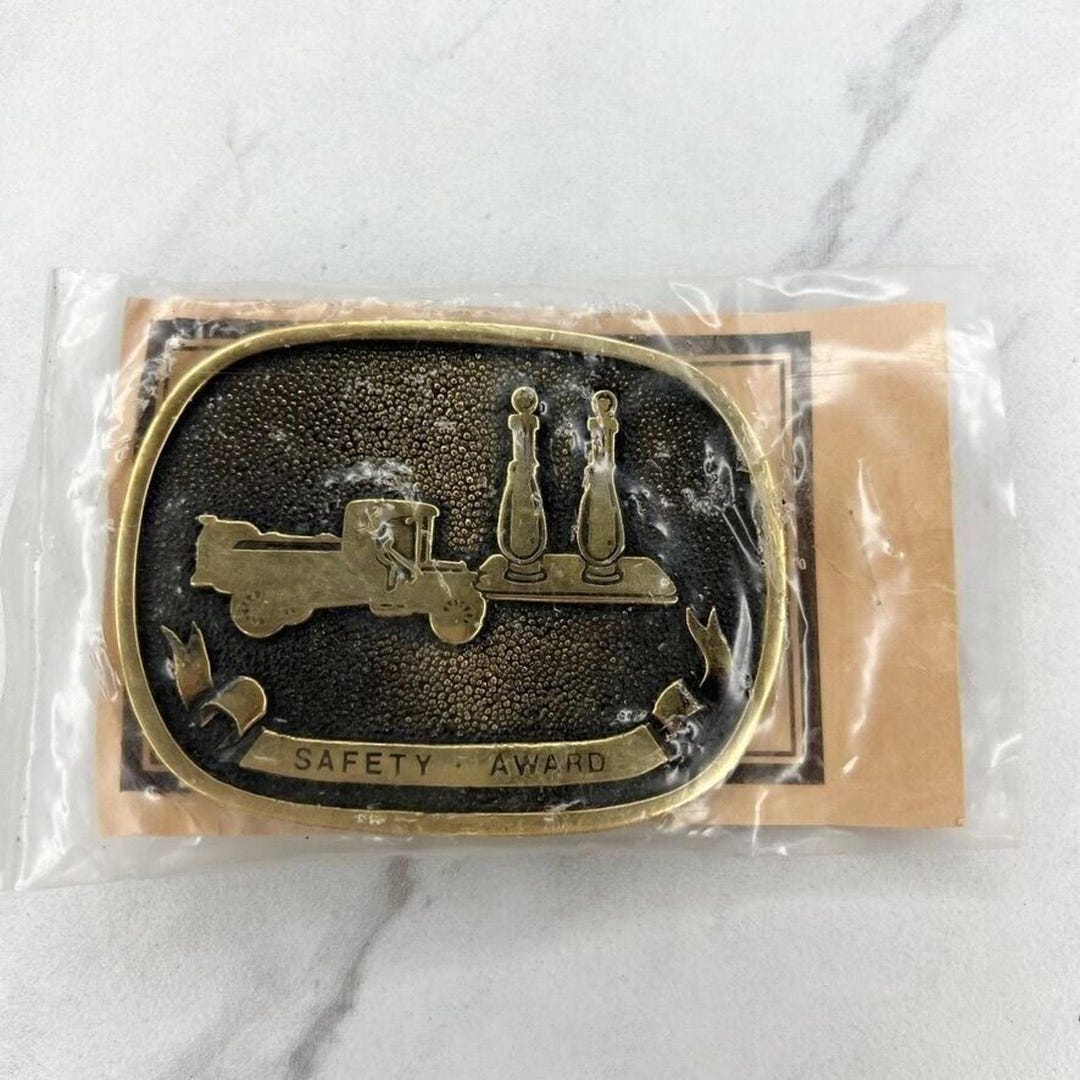 BTS Vintage Fuel Gas Pump Safety Award Solid Brass Belt Buckle Made in ...