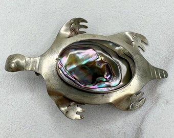 Vintage Mexico Silver Tone Abalone Shell Flower Red Inlay Hinge Bangle ...