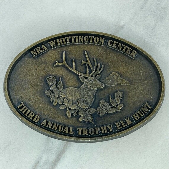 Bronze Tone Vintage NRA Trophy Elk Hunt Belt Buckle - Gem