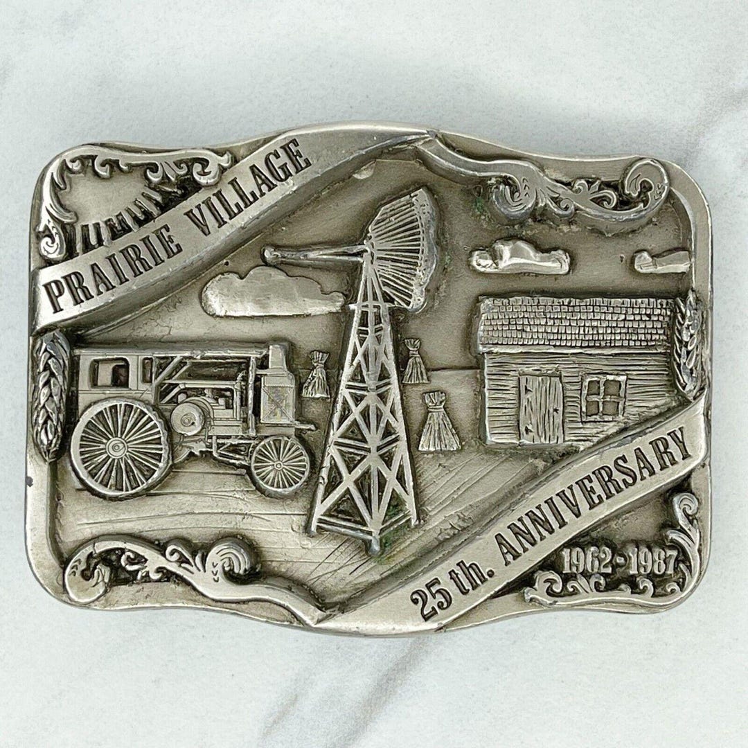 Vintage 1987 Prairie Village Belt Buckle Double D Designs Silver Tone ...