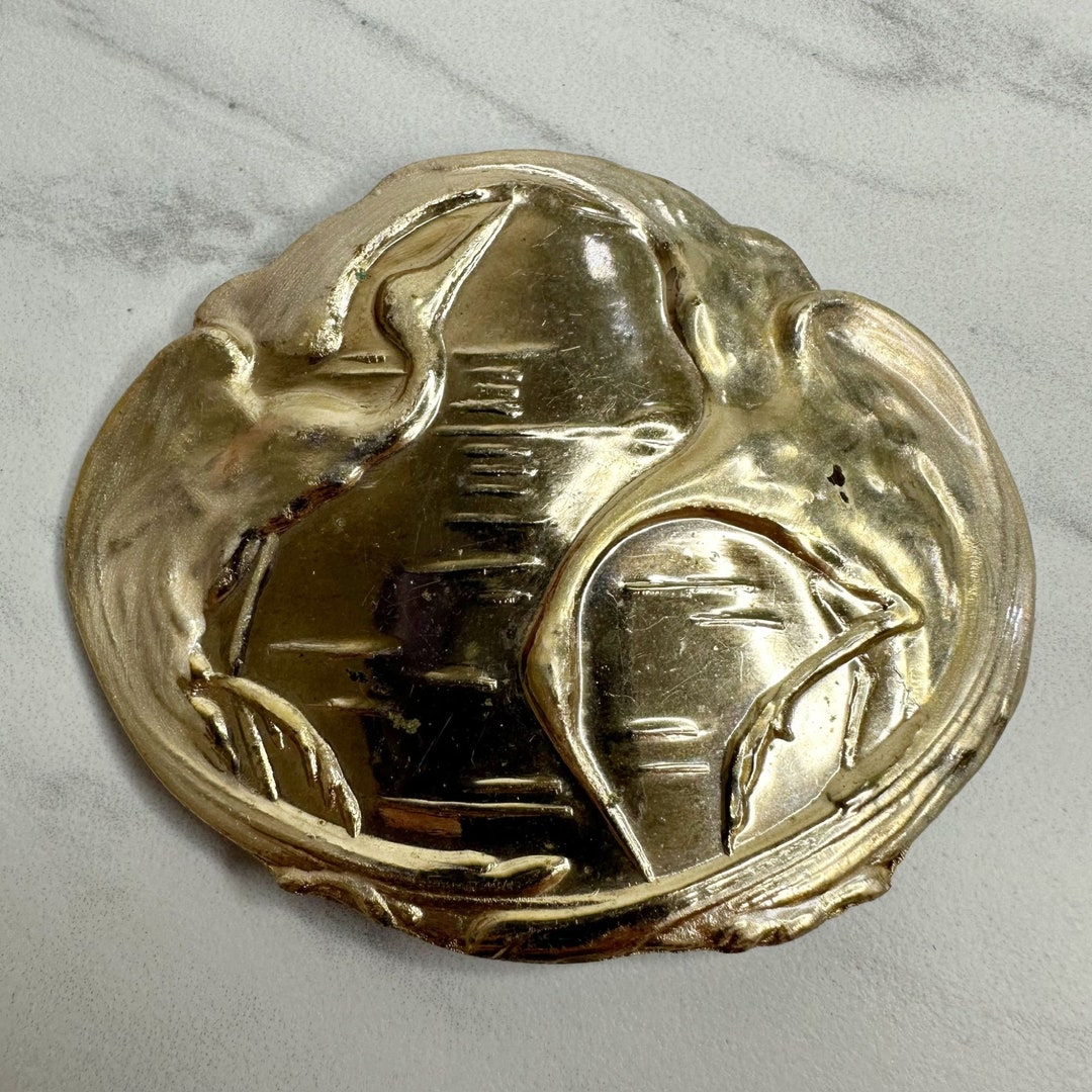 Charmant Belts Vintage Gold Tone Birds Cranes Cinch Belt Buckle - Etsy