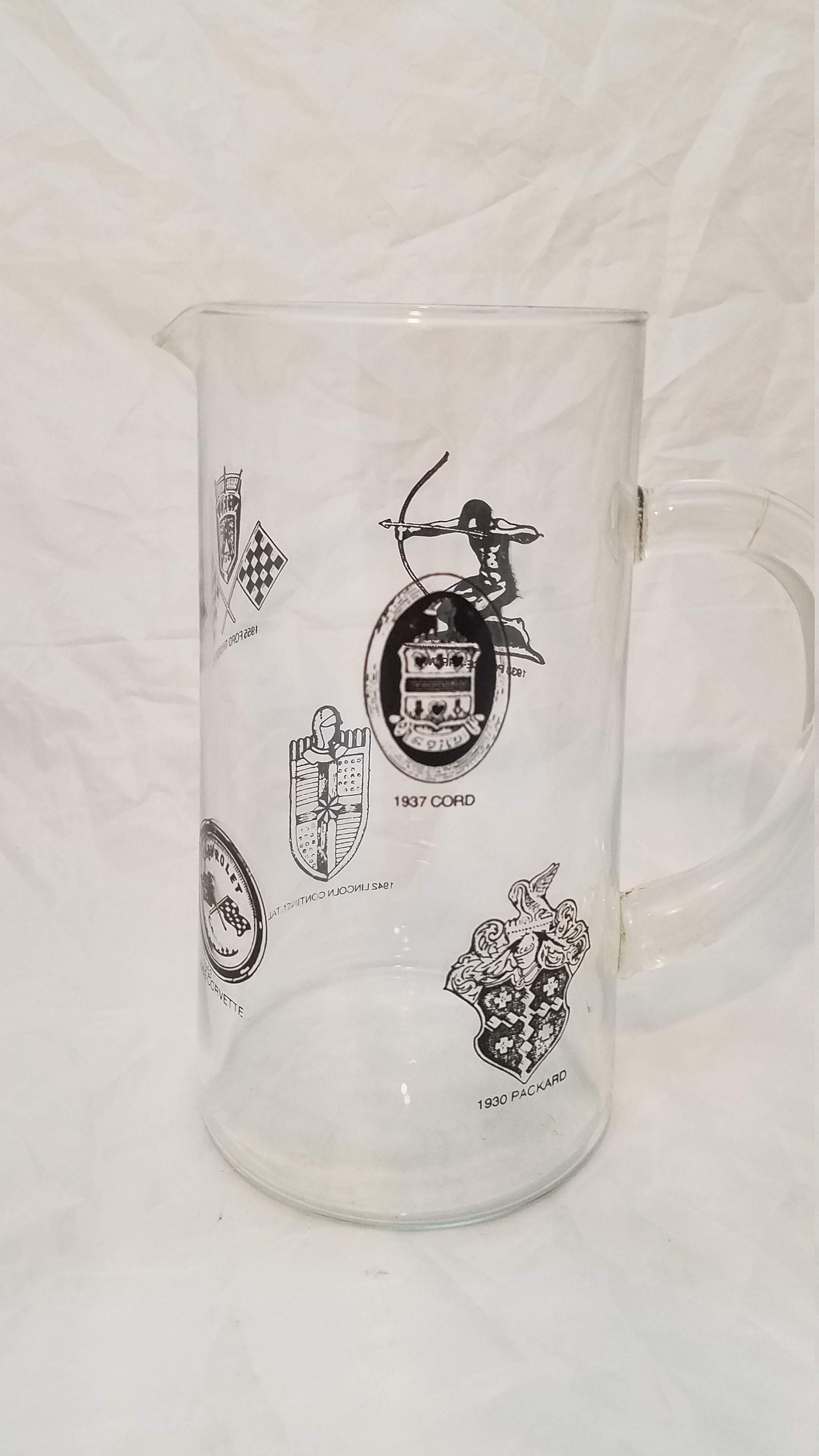 Vintage US Automakers Glass Pitcher Ford Chevy Packard Lincoln ...