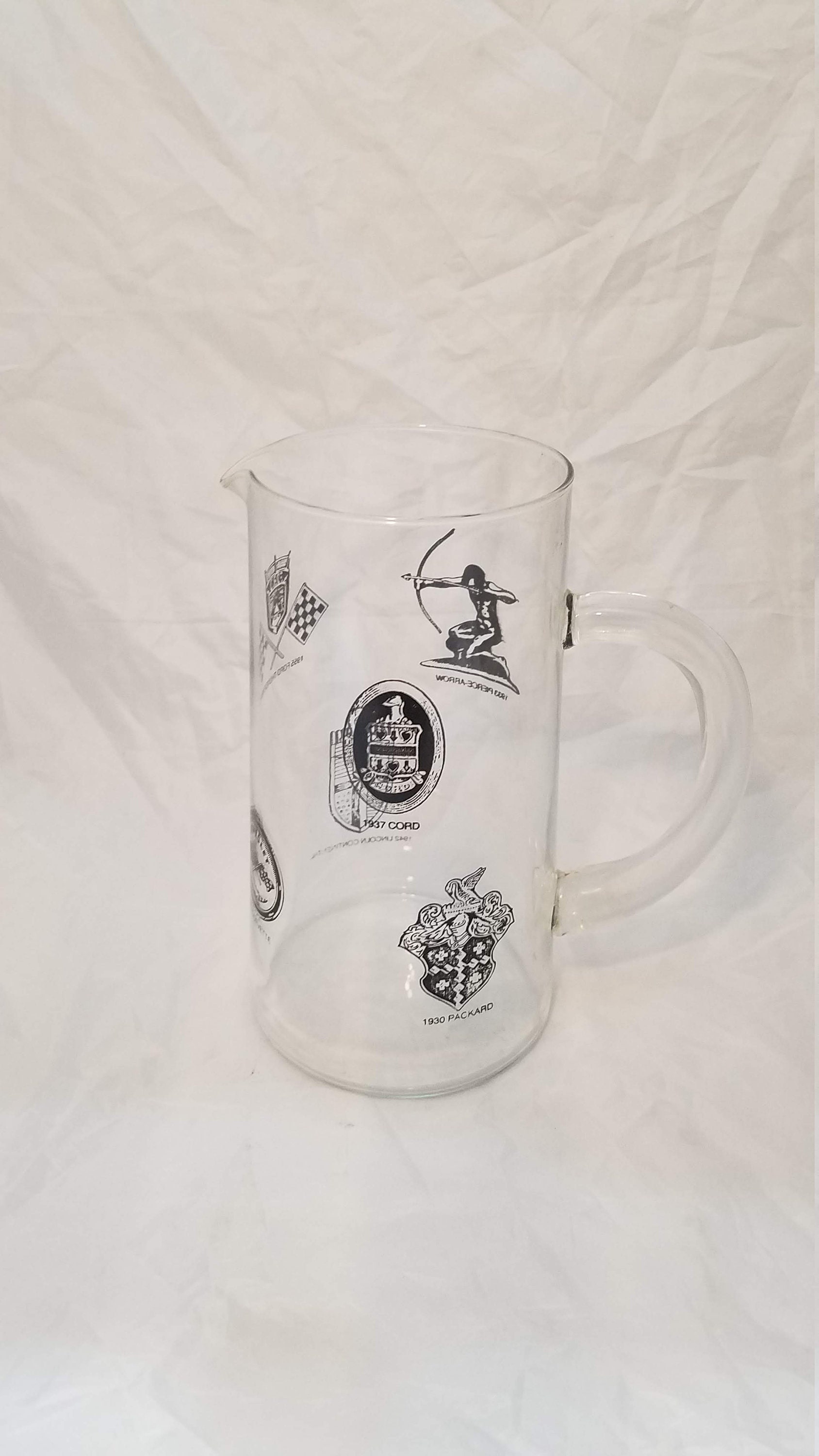 Vintage US Automakers Glass Pitcher Ford Chevy Packard Lincoln ...