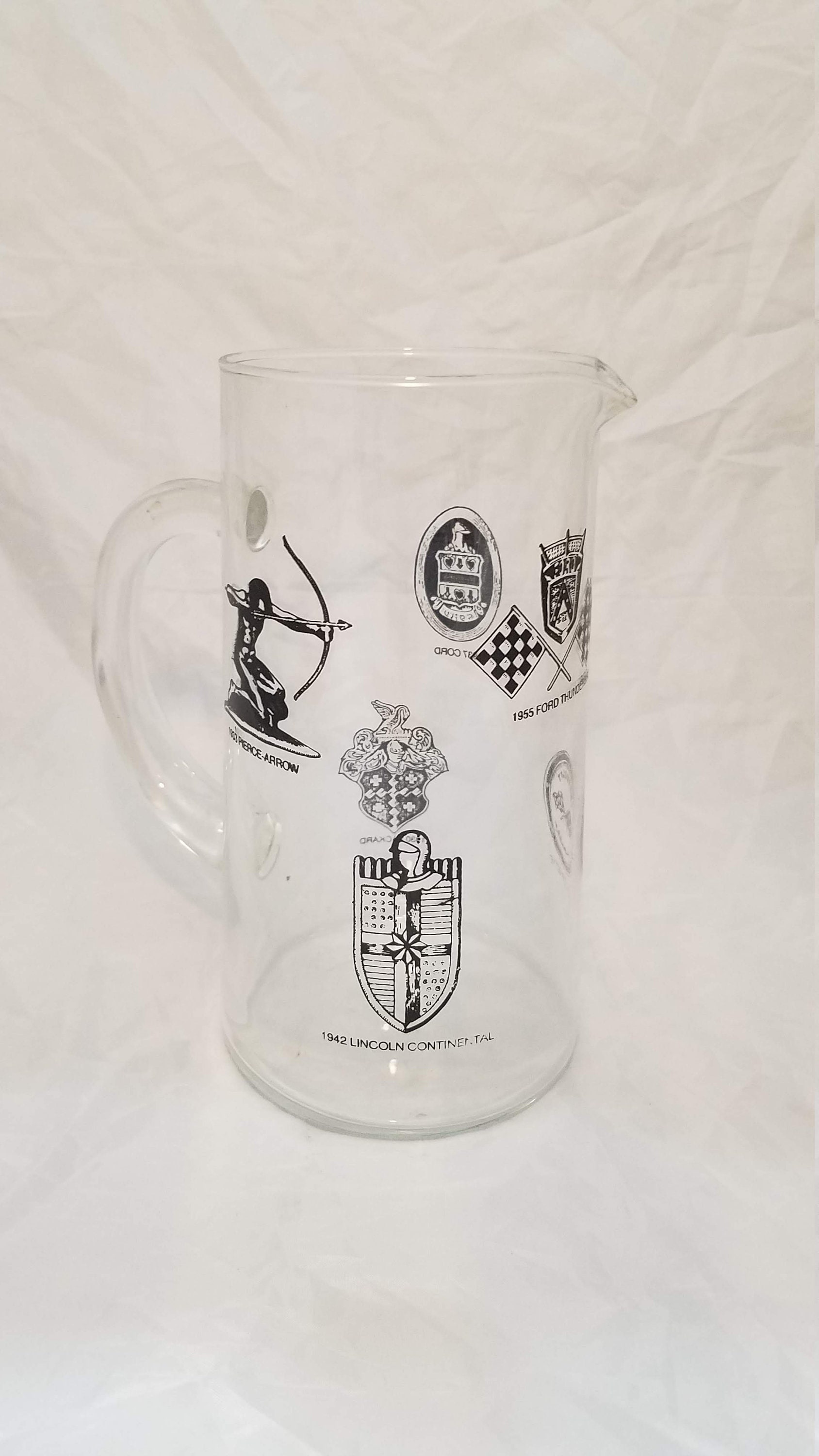 Vintage US Automakers Glass Pitcher Ford Chevy Packard Lincoln ...