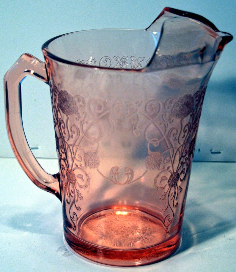 Depression Glass Pink Water Pitcher "florentine Poppy" - Etsy