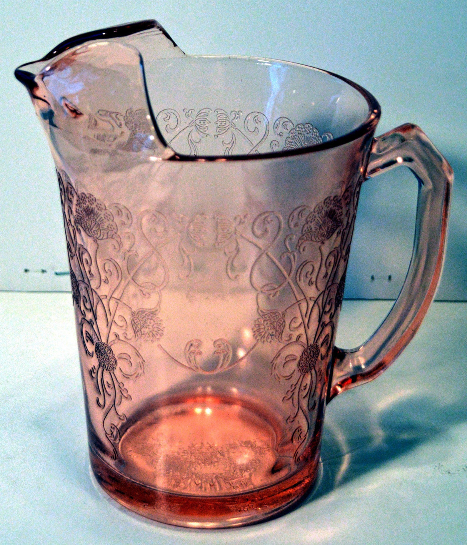 Depression Glass Pink Water Pitcher "florentine Poppy" - Etsy