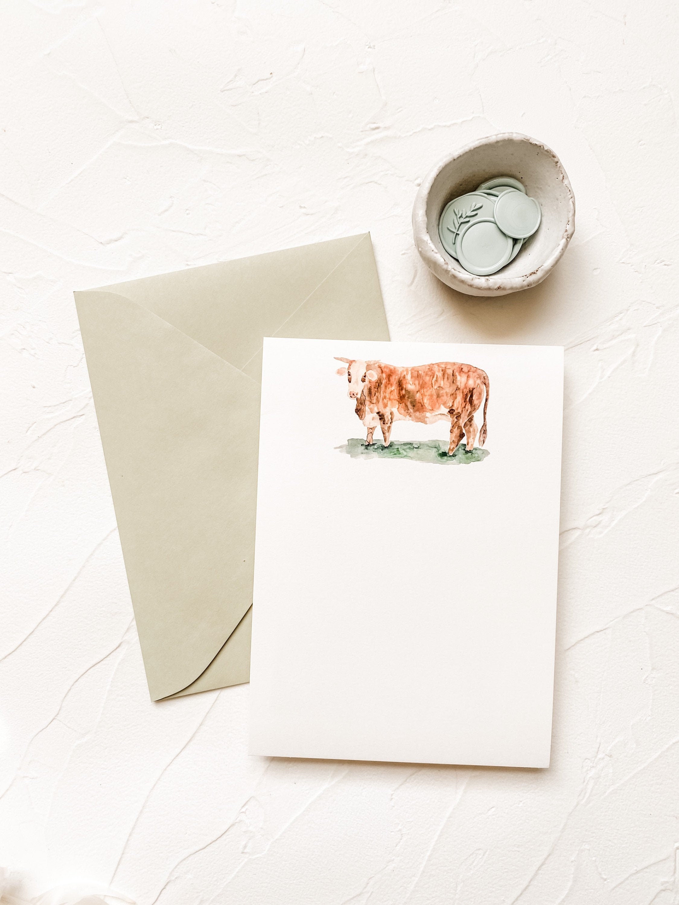 Watercolor Cow Note Card Stationery With Envelopes | Etsy