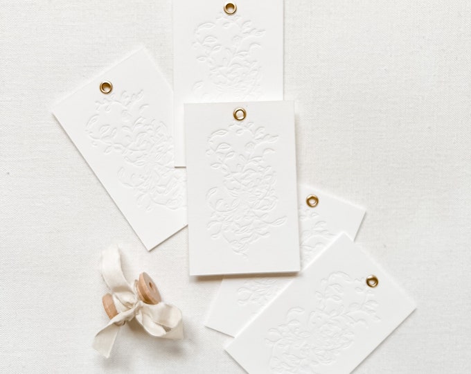 Letterpressed Gift Tags With Gold Grommet on Thick White Cardstock Set ...