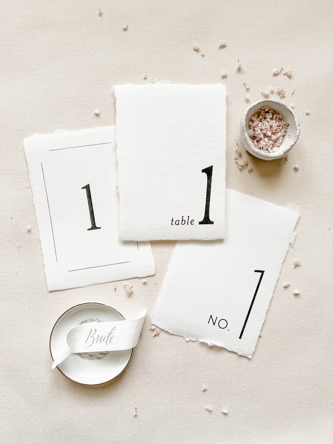 Table Numbers on White Handmade Paper With Deckled Edges 5x7 Inches ...
