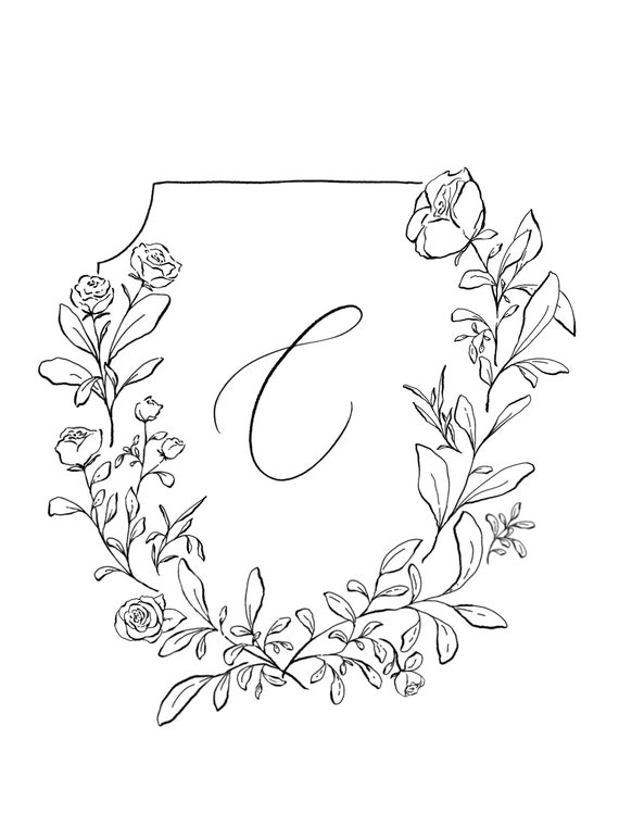 Line Drawing Custom Crest or Wedding Logo DEPOSIT LISTING - Etsy