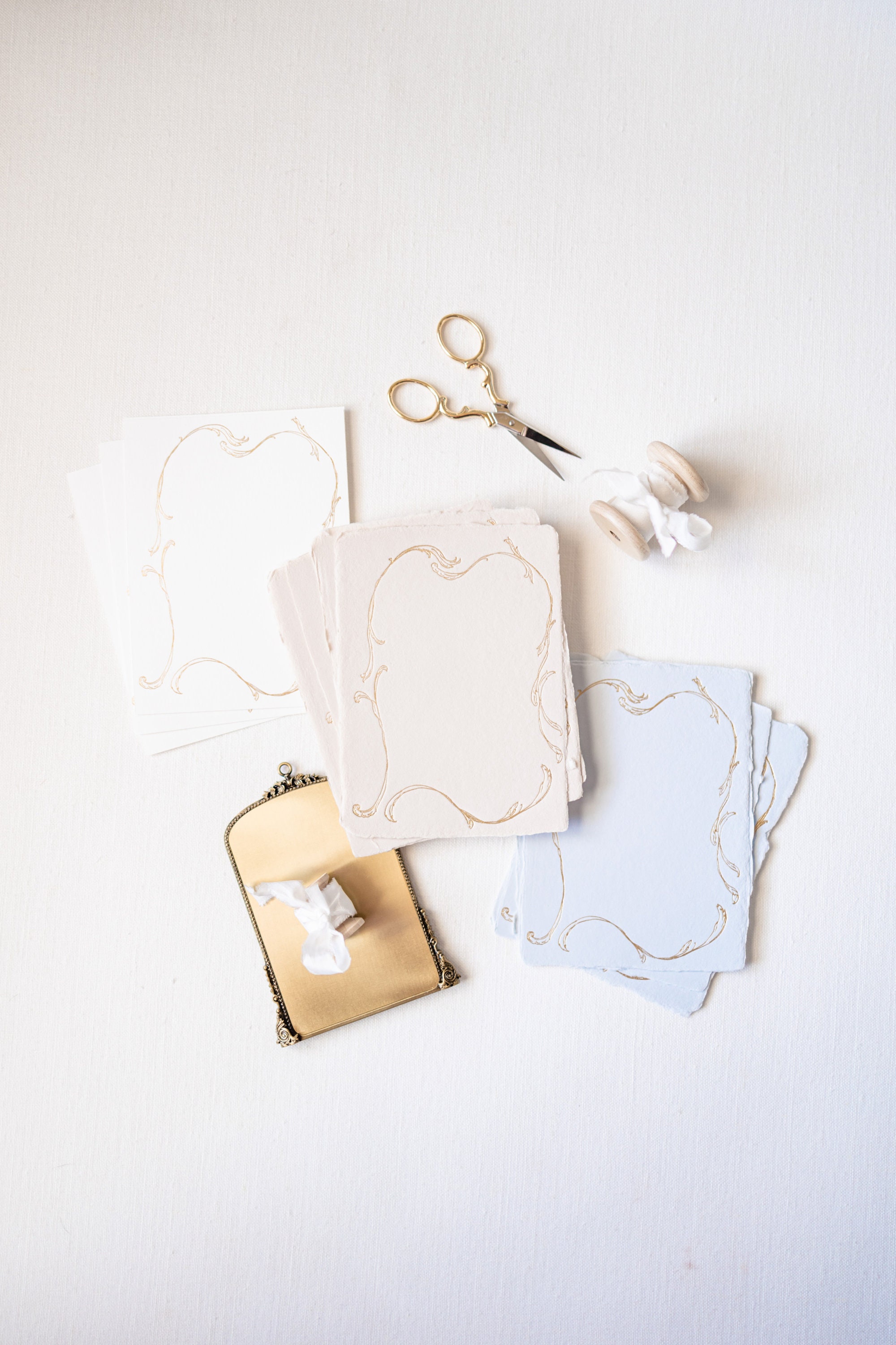 Baroque Hand-drawn Frame Gold Foil Pressed Note Cards on - Etsy