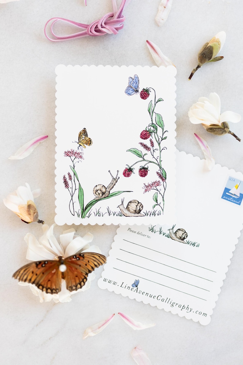 Snail Mail Hand-drawn and Painted Digitally Printed A2 Size Scalloped ...