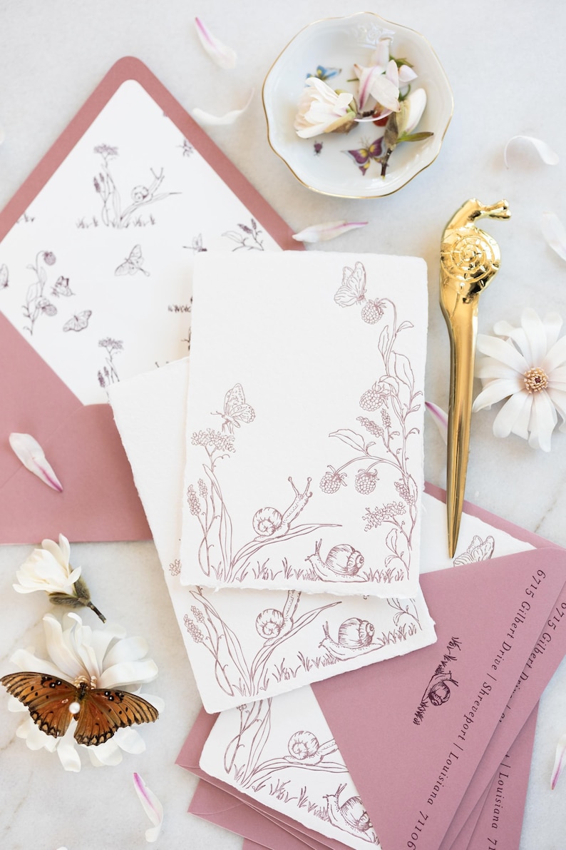 Snail Mail Note Card Set: Hand-drawn Letterpress Stationery, Rose ...