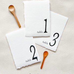 Table Numbers on White Handmade Paper With Deckled Edges 5x7 Inches ...