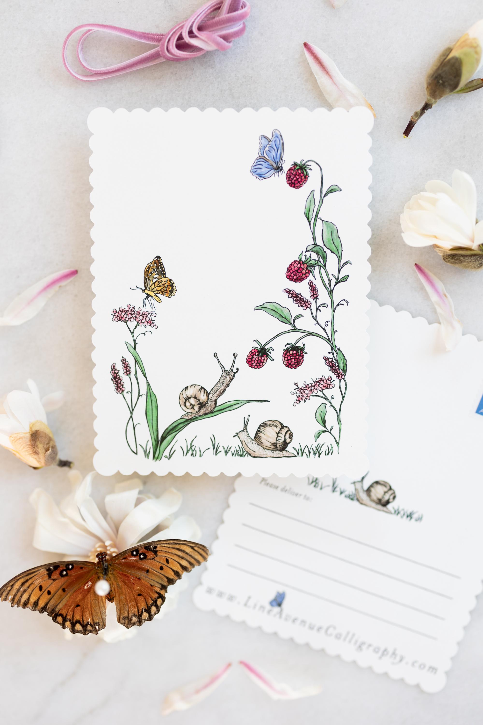 Snail Mail Hand-drawn and Painted Digitally Printed A2 Size Scalloped ...