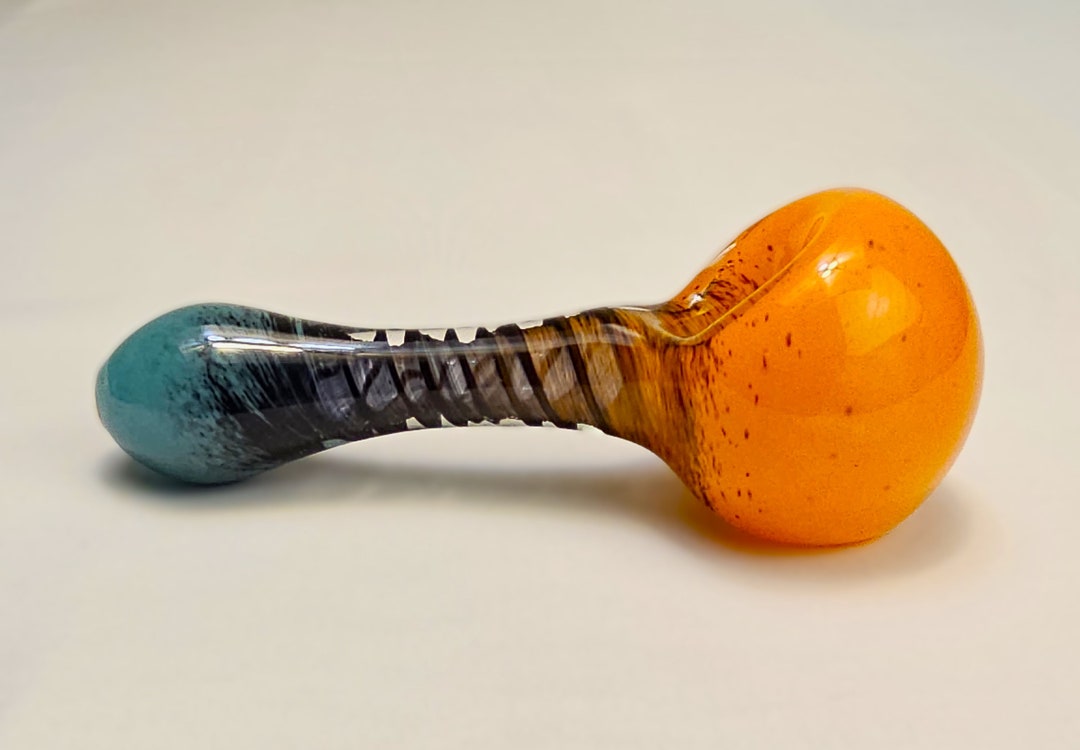 Twisted Spiral Glass Pipe With Teal, Black, and Orange - Etsy