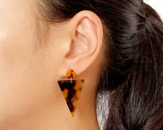 Skylar Inverted Triangle Drop Earrings, Tortoise Shell Drop Earrings ...