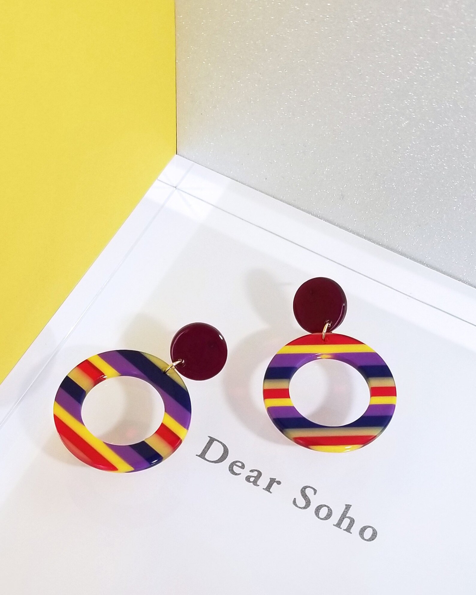 Carly Candy Multi Color Striped Circle Dangle Earrings Resin - Etsy