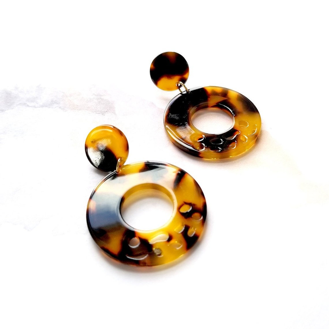 Emery Dark Gold Tortoise Dangle Earrings Statement Tortoise - Etsy