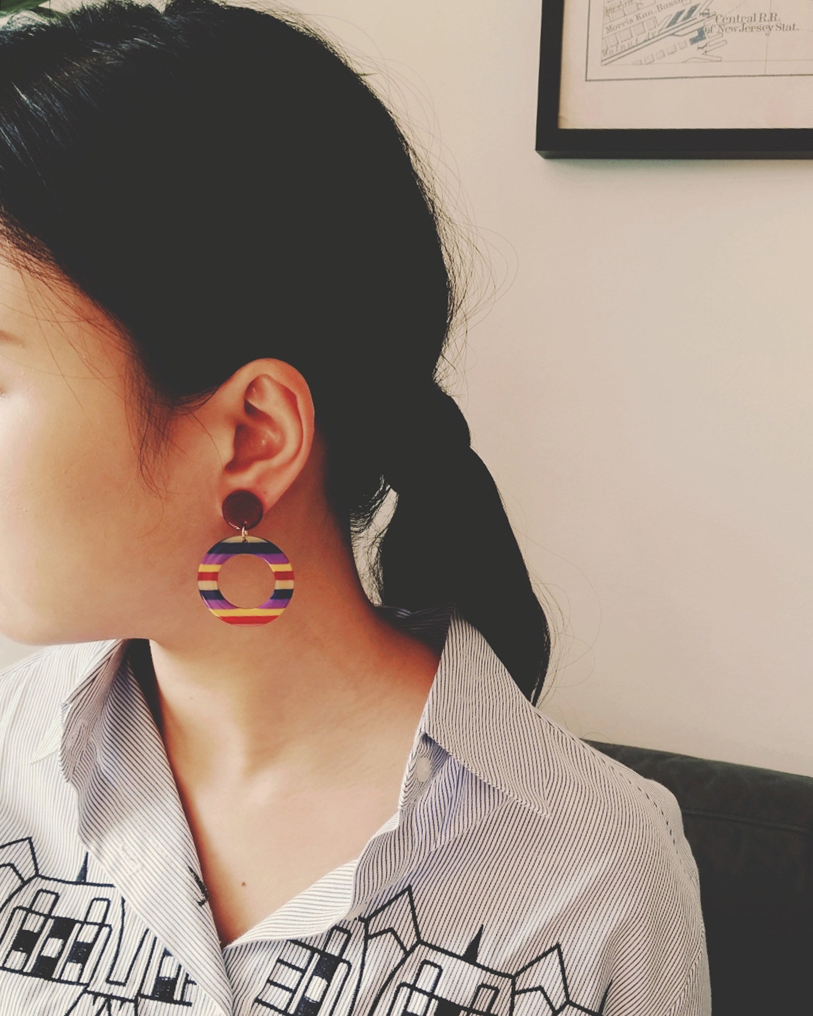 Carly Candy Multi Color Striped Circle Dangle Earrings Resin - Etsy