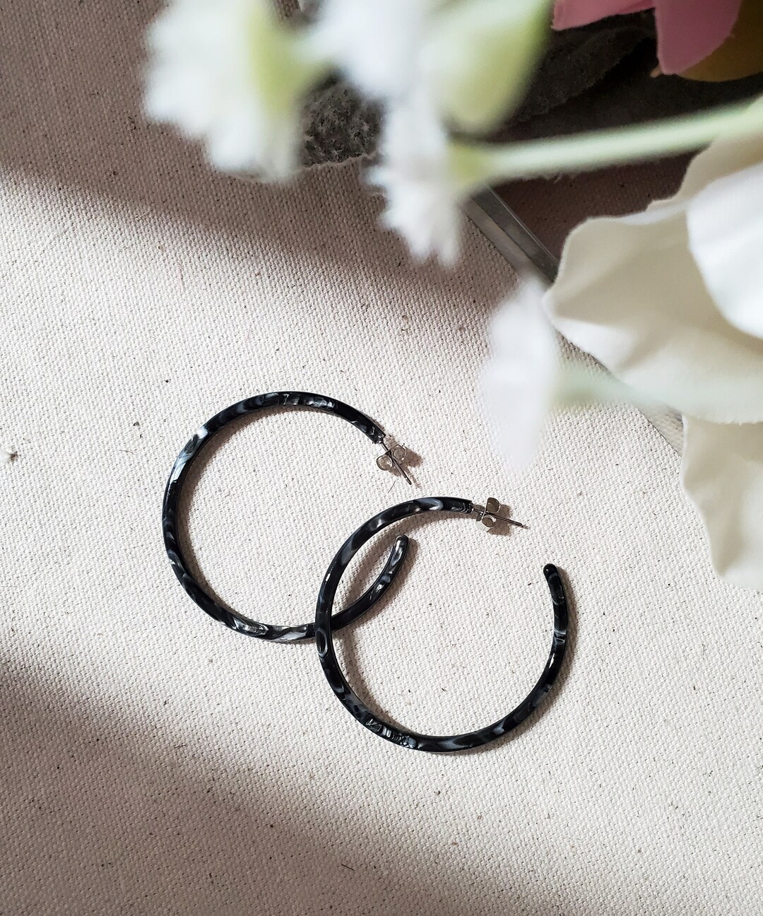 Emma Midnight Black Tortoise Hoop Earrings Tortoise Shell - Etsy