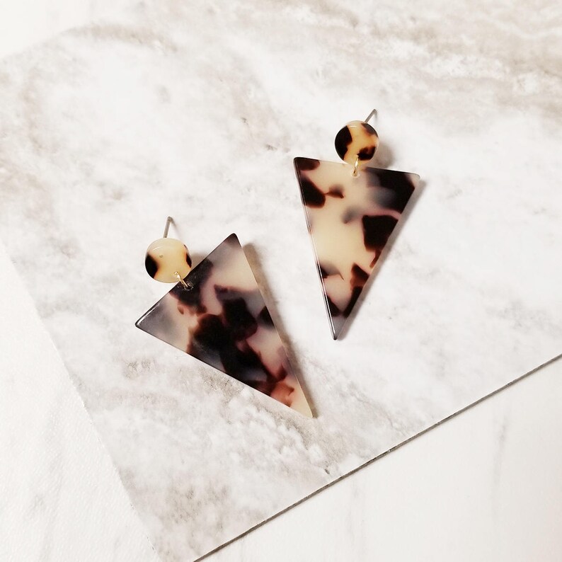 Skylar Inverted Triangle Drop Earrings Tortoise Shell Drop - Etsy