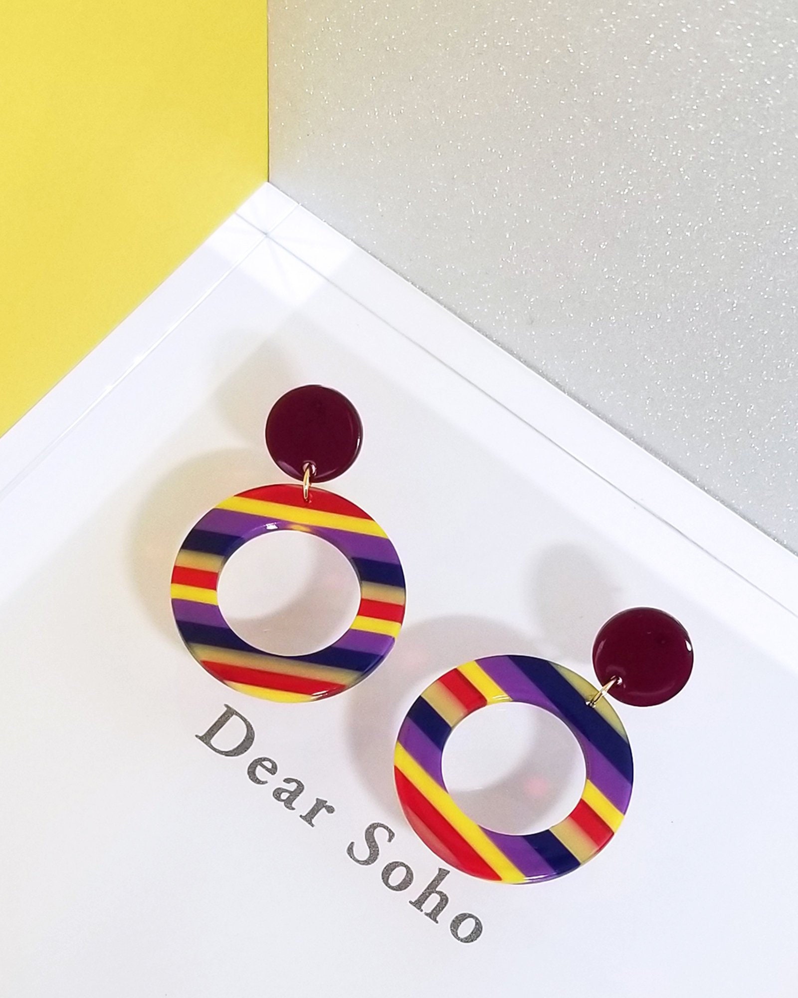 Carly Candy Multi Color Striped Circle Dangle Earrings Resin - Etsy