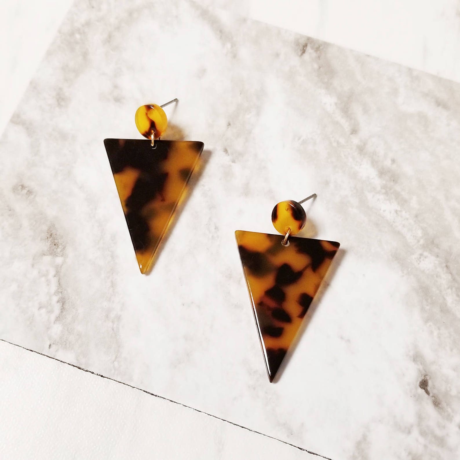 Skylar Inverted Triangle Drop Earrings Tortoise Shell Drop - Etsy