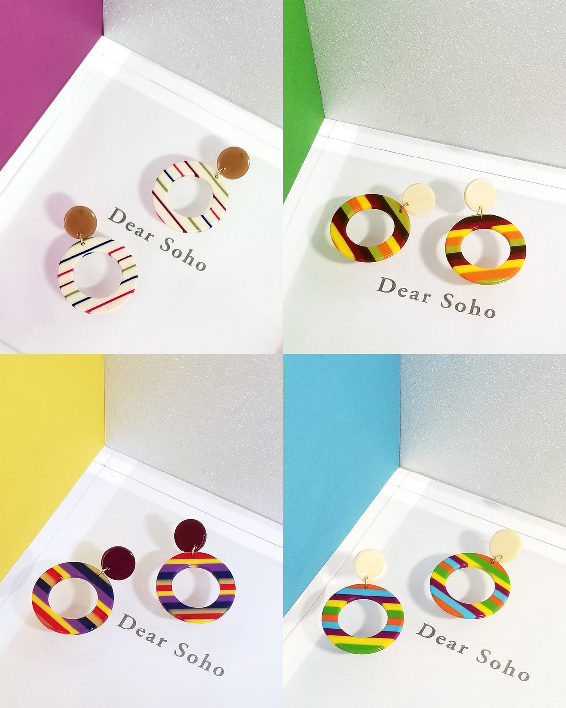 Carly Candy Multi Color Striped Circle Dangle Earrings Resin - Etsy