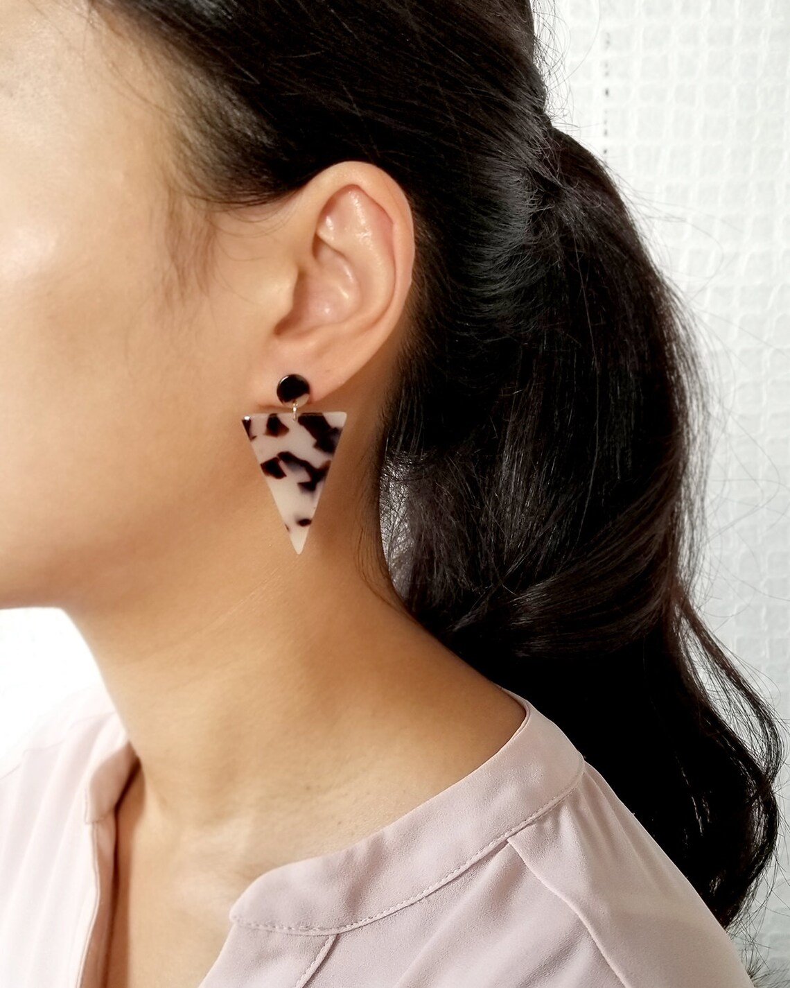 Skylar Inverted Triangle Drop Earrings Tortoise Shell Drop | Etsy