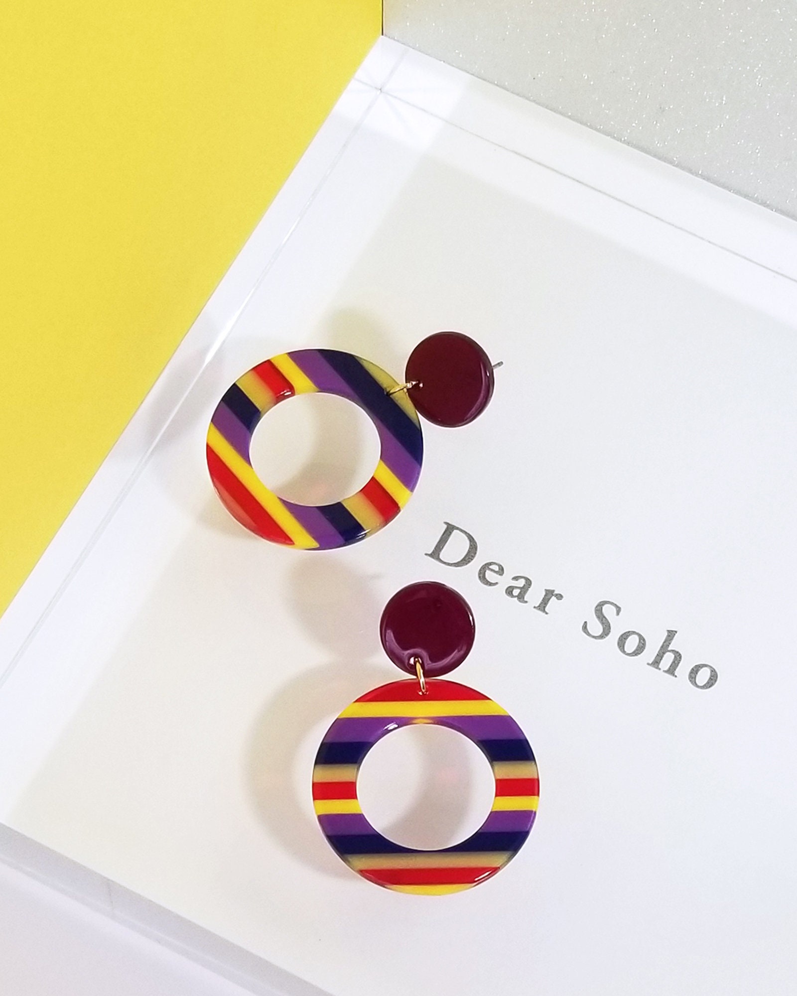 Carly Candy Multi Color Striped Circle Dangle Earrings Resin - Etsy