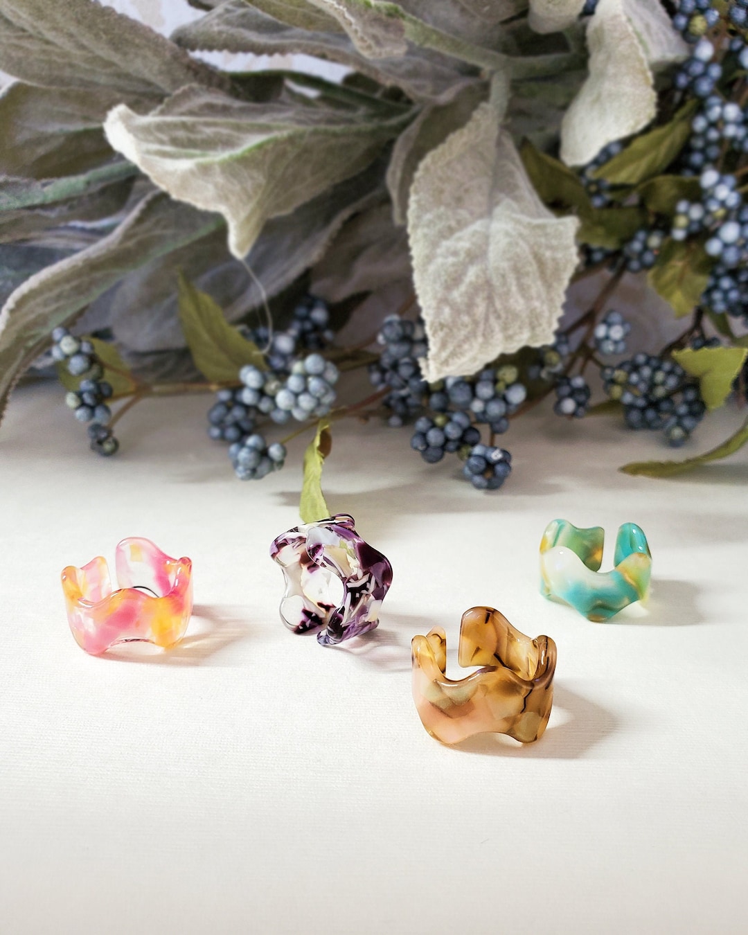 Tori Tortoise Shell Ring, Wavy Ring, Classic Tortoise Ring, Resin Ring ...