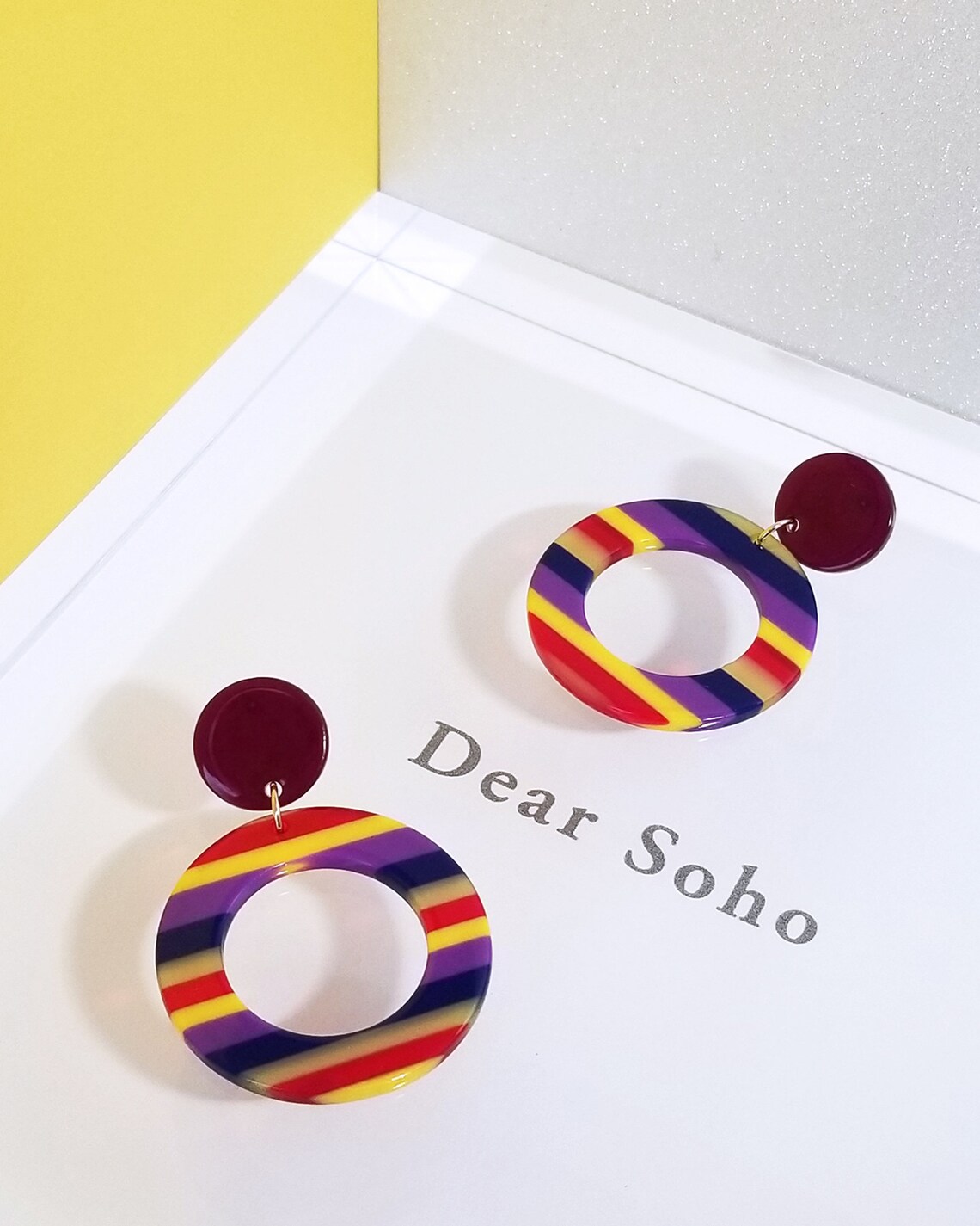 Carly Candy Multi Color Striped Circle Dangle Earrings Resin - Etsy