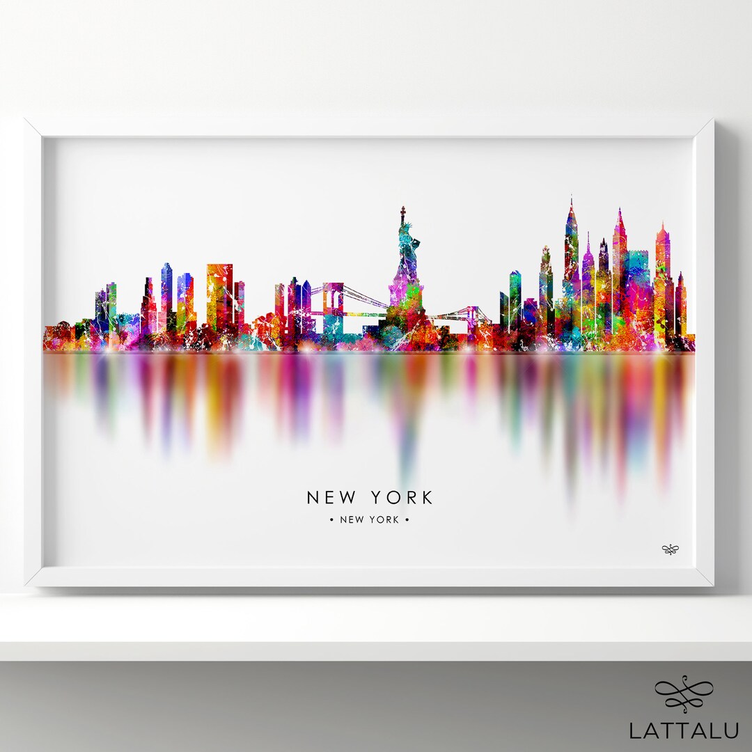 Abstract New York Skyline Poster Colorful Cityscape Print for Home ...