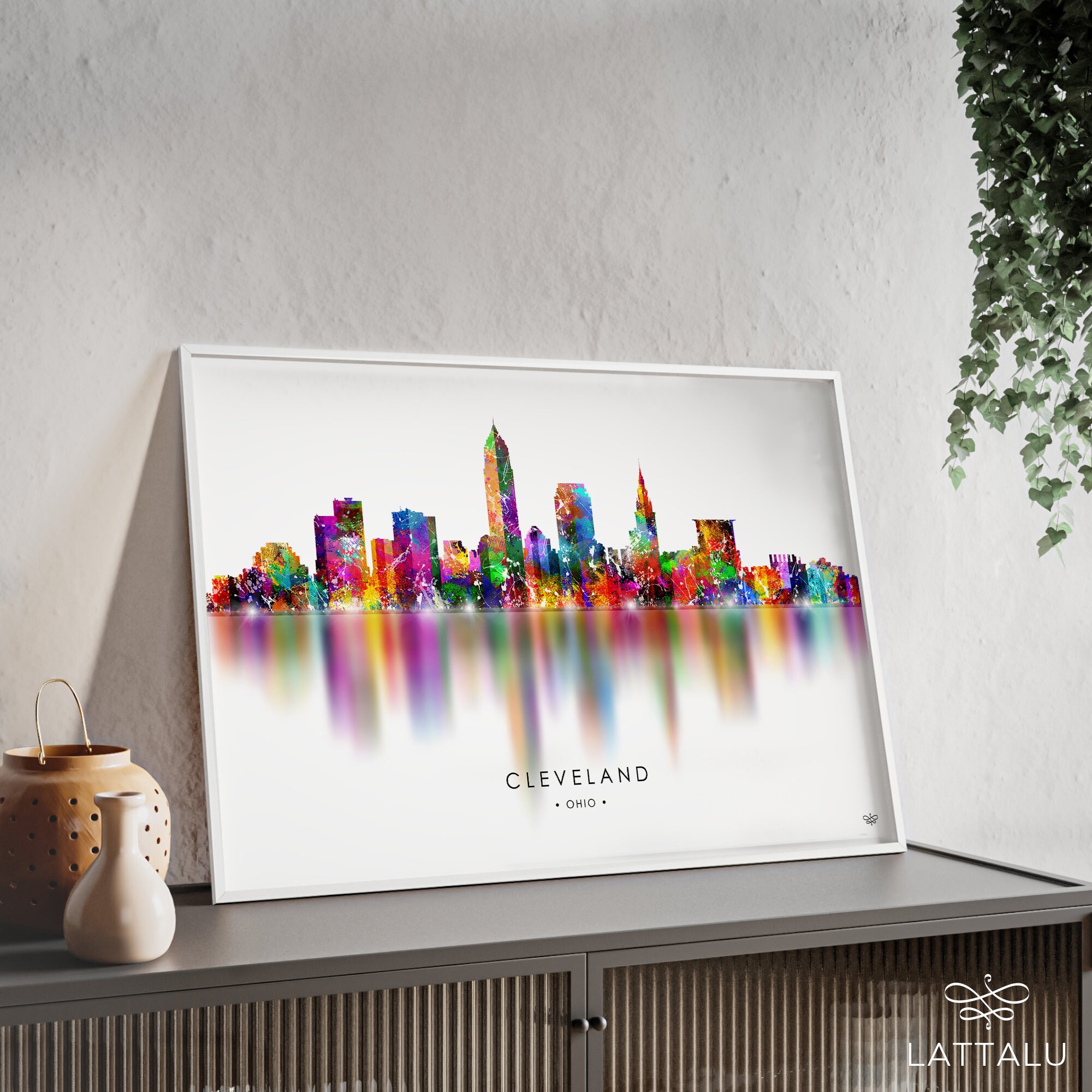 Cleveland City Skyline Poster Poster Gift, Cityscape Wall Decor, Custom ...