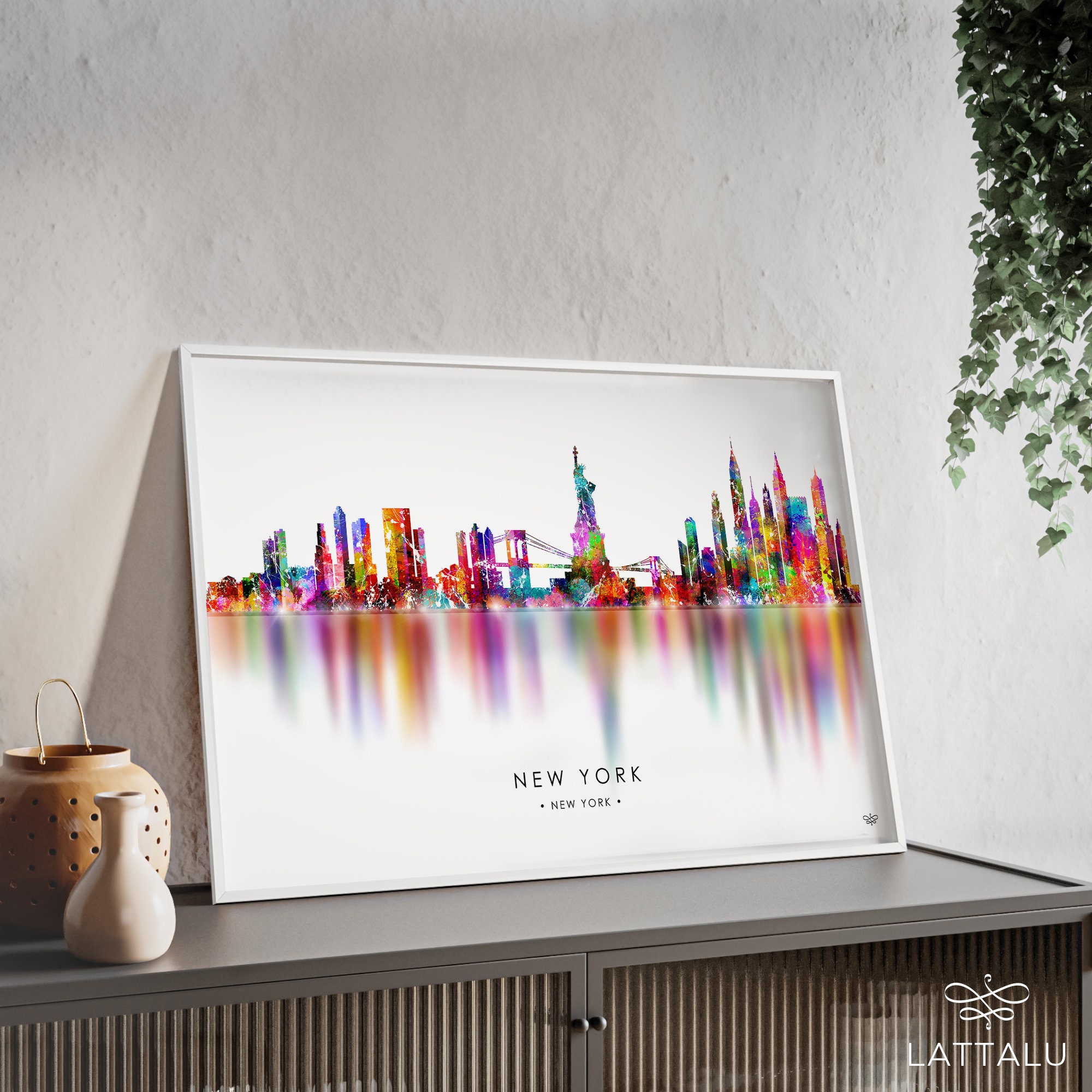 Abstract New York Skyline Poster Colorful Cityscape Print for Home ...