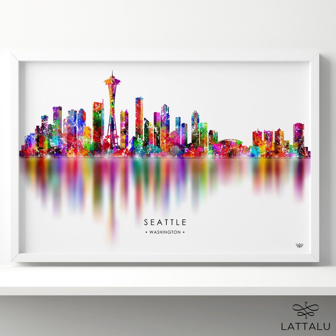 Seattle Skyline Poster Abstract Colorful Cityscape Print -housewarming ...