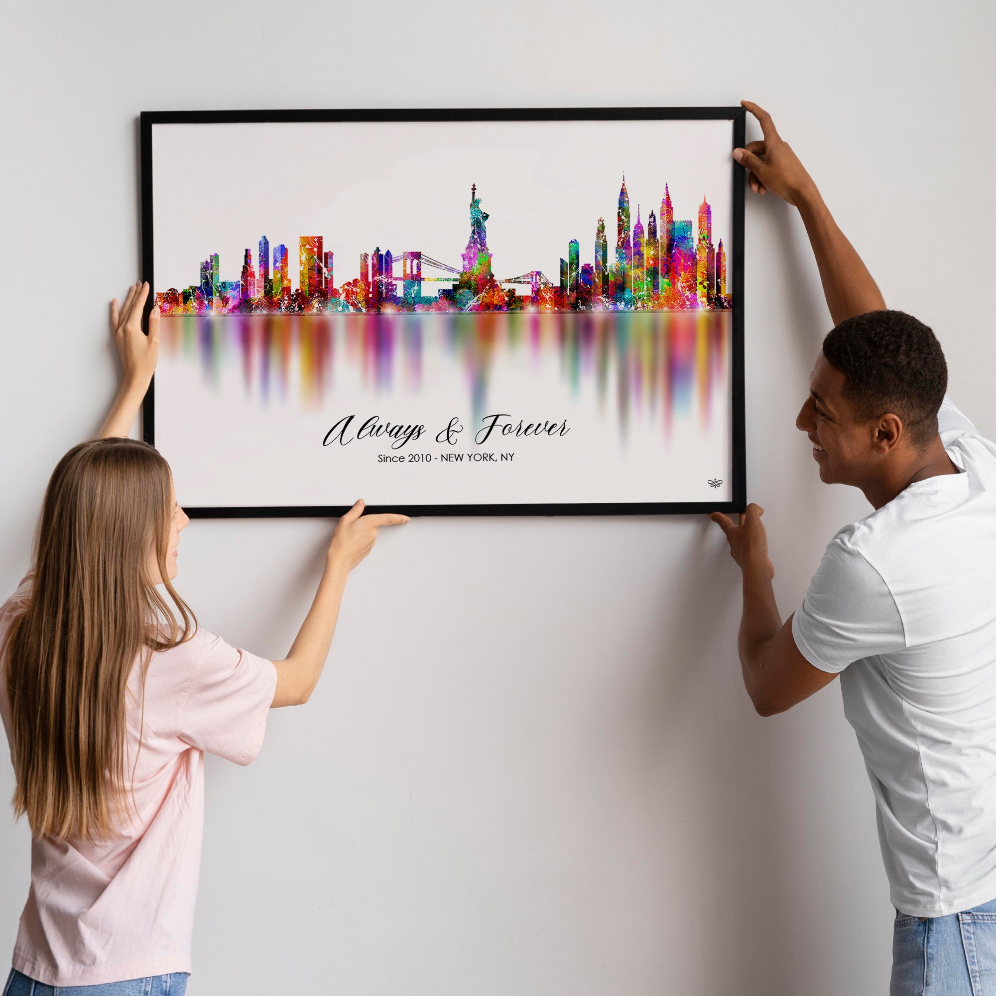 Abstract New York Skyline Poster Colorful Cityscape Print for Home ...