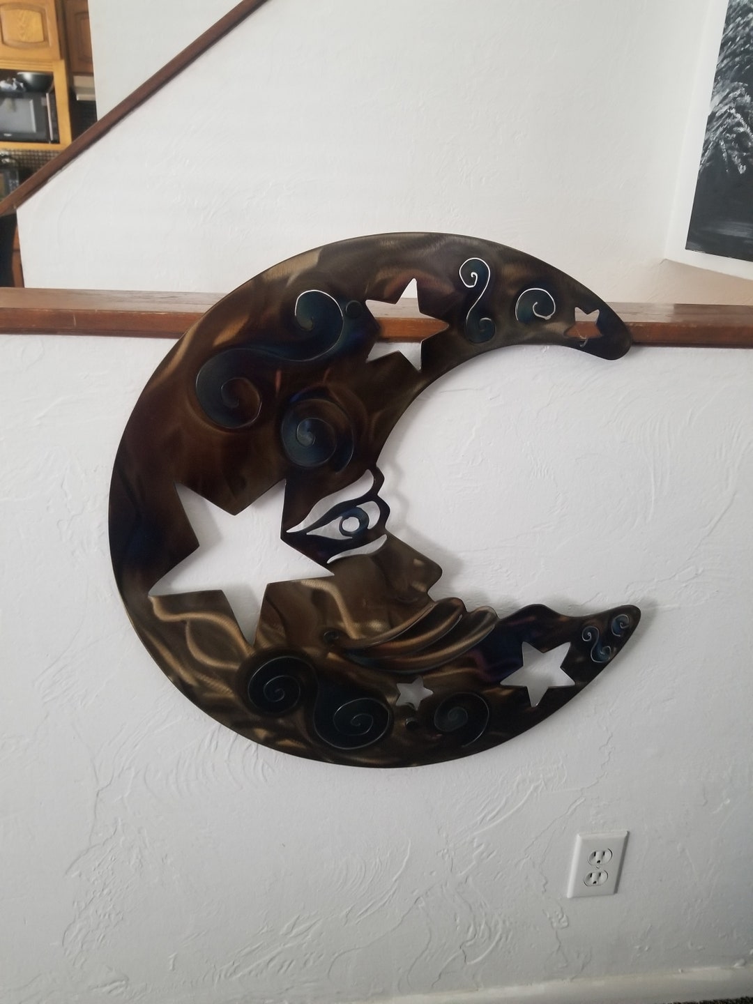 Metal Moon Wall Art Outdoor Copper Home Decor ETSY Large Moon Abstract ...